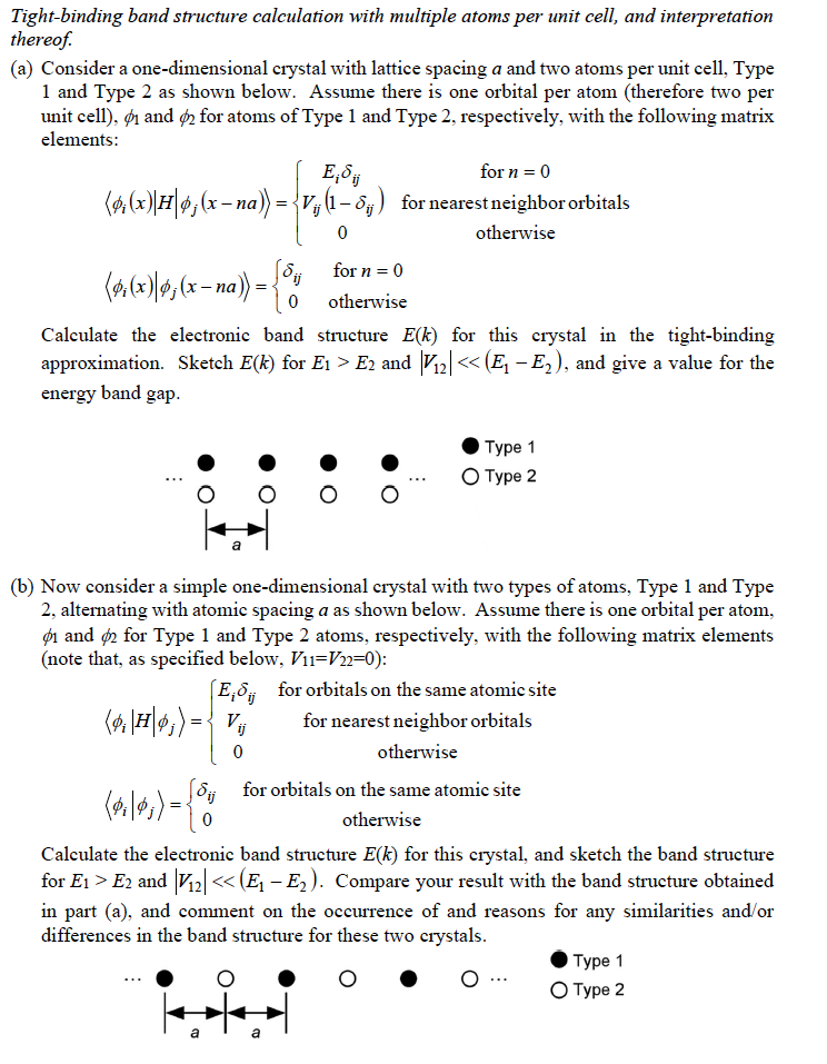Solved Tight-binding band structure calculation with | Chegg.com