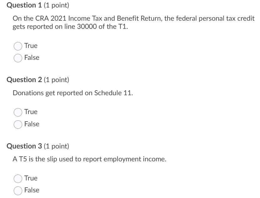 Solved Question 1 (1 point) On the CRA 2021 Income Tax and | Chegg.com