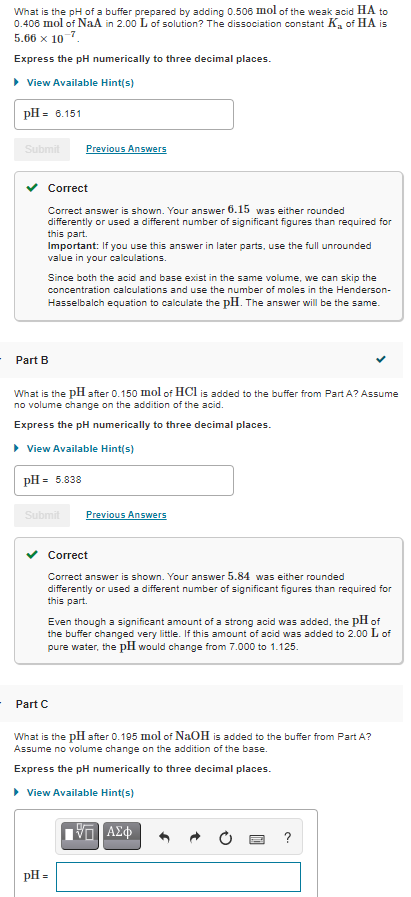 Solved What is the pH of a buffer prepared by adding 0.506 | Chegg.com
