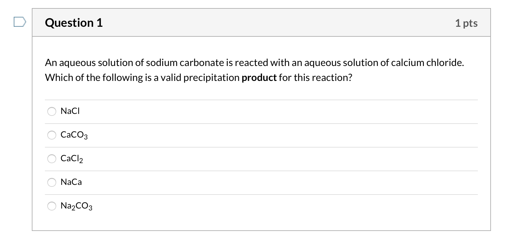 Solved Question 1 1 pts An aqueous solution of sodium | Chegg.com