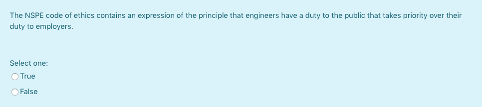 Solved The NSPE code of ethics contains an expression of the | Chegg.com