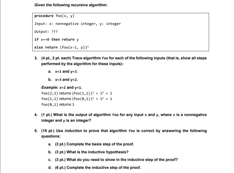 Solved Given the following recursive algorithm: procedure | Chegg.com