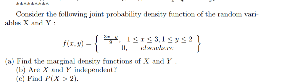 Consider the following joint probability density | Chegg.com