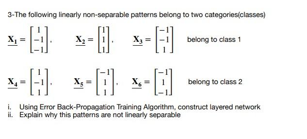 Solved 3 The Following Linearly Non Separable Patterns