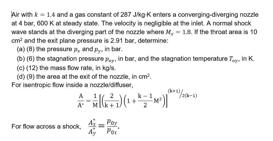 Solved Air with k = 1.4 and a gas constant of 287 J/kg.K | Chegg.com