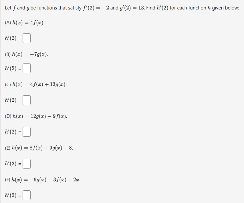 Solved Let f and g be functions that satisfy f′(2)=−2 and | Chegg.com