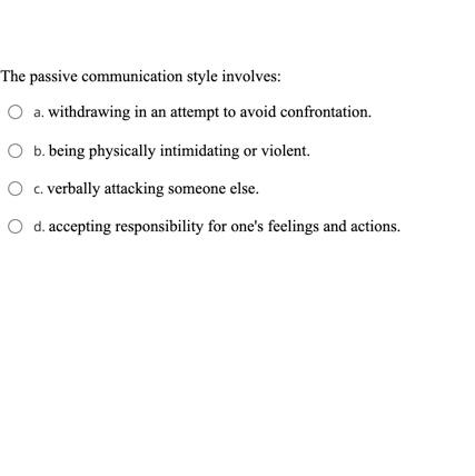 Solved The passive communication style involves: a. | Chegg.com