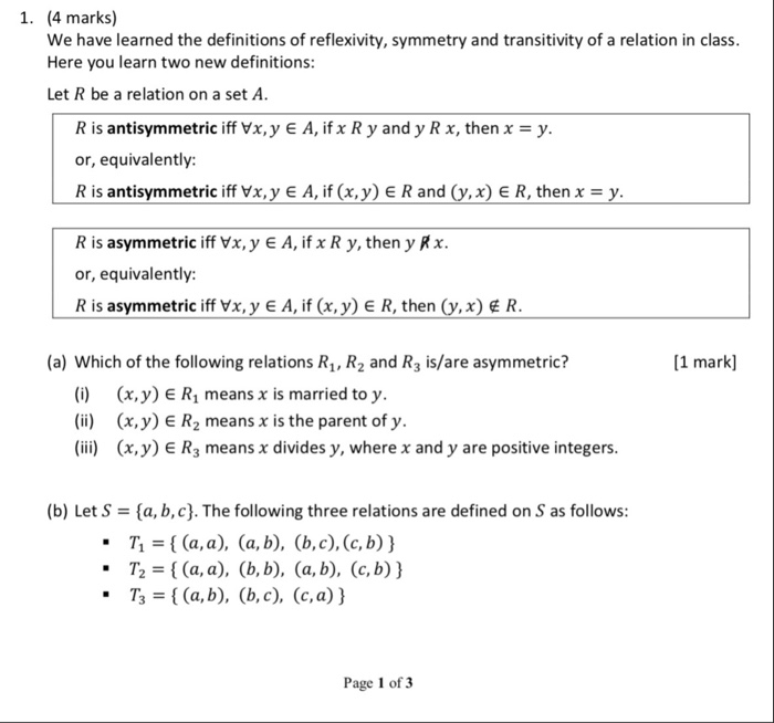 Solved 1. (4 marks) We have learned the definitions of | Chegg.com