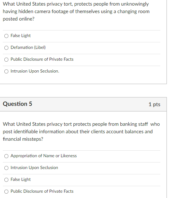Solved What United States privacy tort, protects people from | Chegg.com