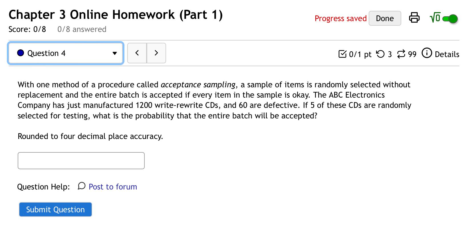 Solved Chapter 3 Online Homework (Part 1) Progress saved | Chegg.com