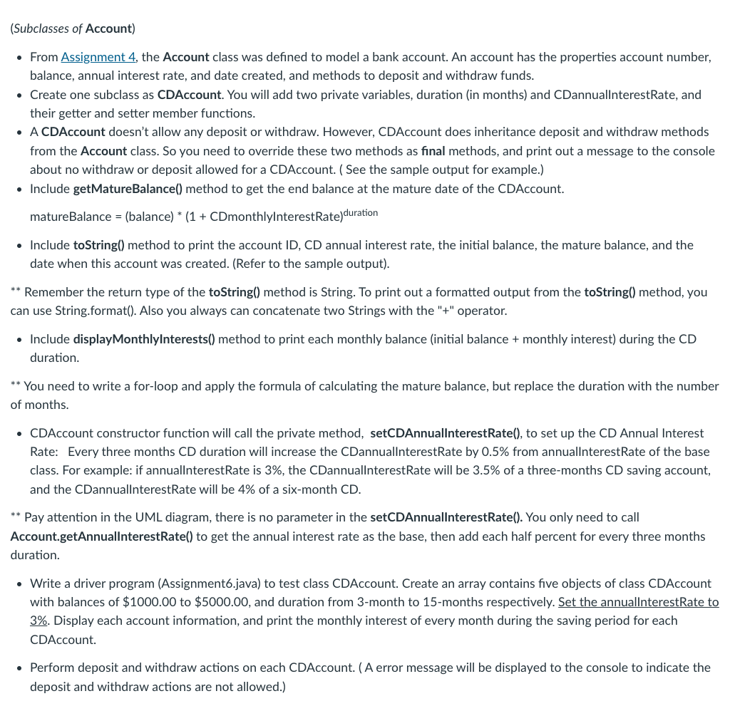 Solved (Subclasses of Account) - From Assignment 4, the | Chegg.com