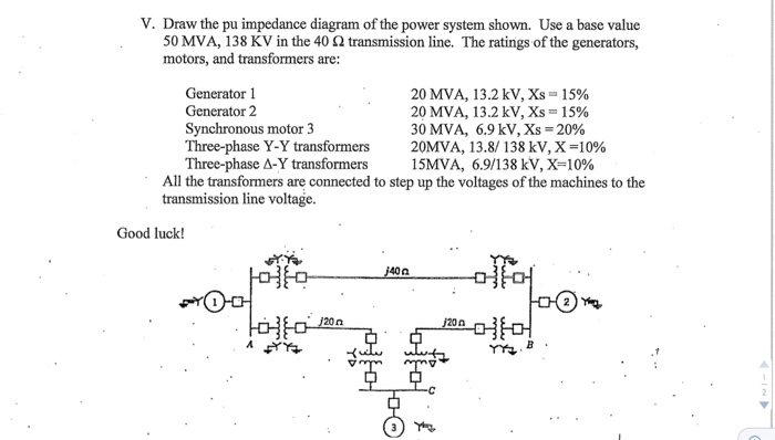 Solved V. Draw the pu impedance diagram of the power system | Chegg.com