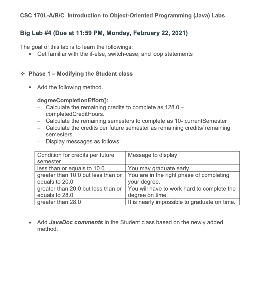 Solved CSC 170L-A/B/C Introduction to Object-Oriented | Chegg.com