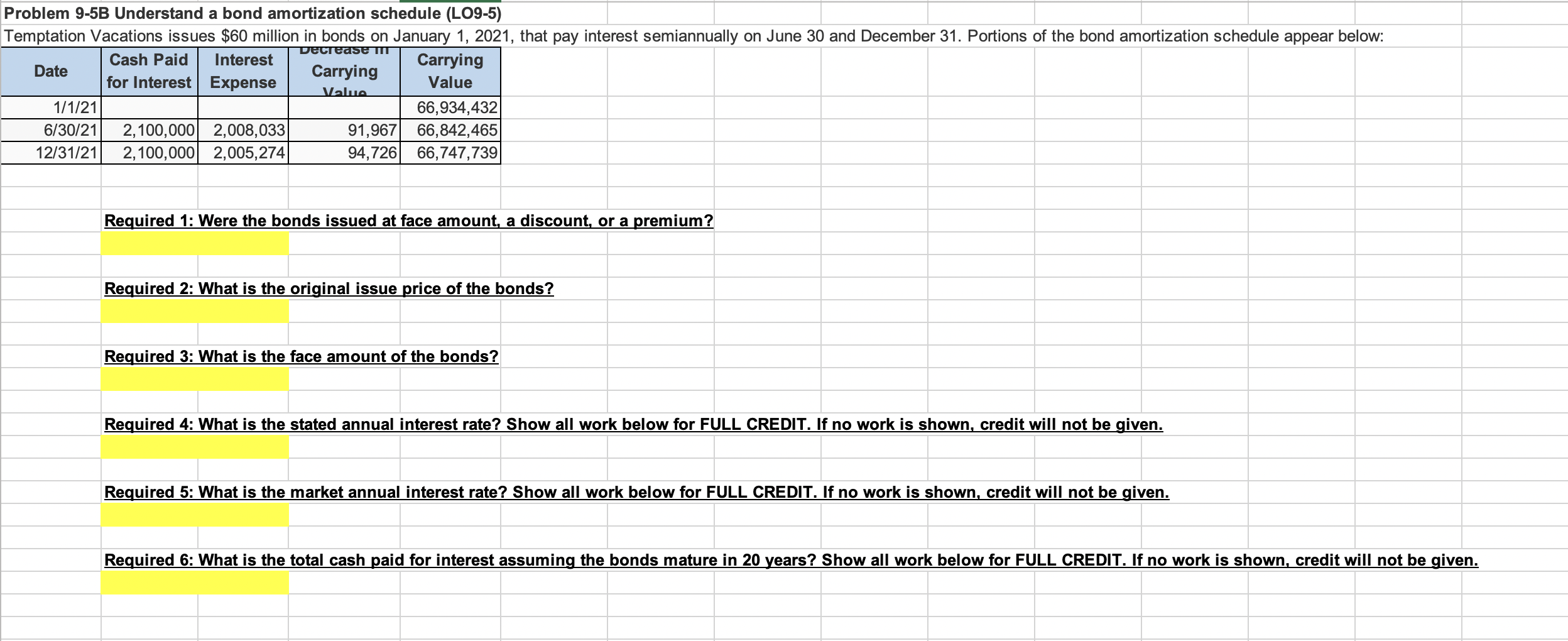 Solved Problem 9-5B Understand a bond amortization schedule | Chegg.com