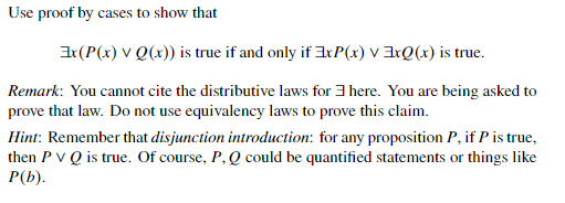 Solved Use proof by cases to show that \\( \\exists x(P(x) | Chegg.com