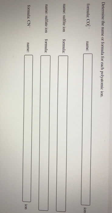 Solved Determine the name or formula for each polyatomic | Chegg.com