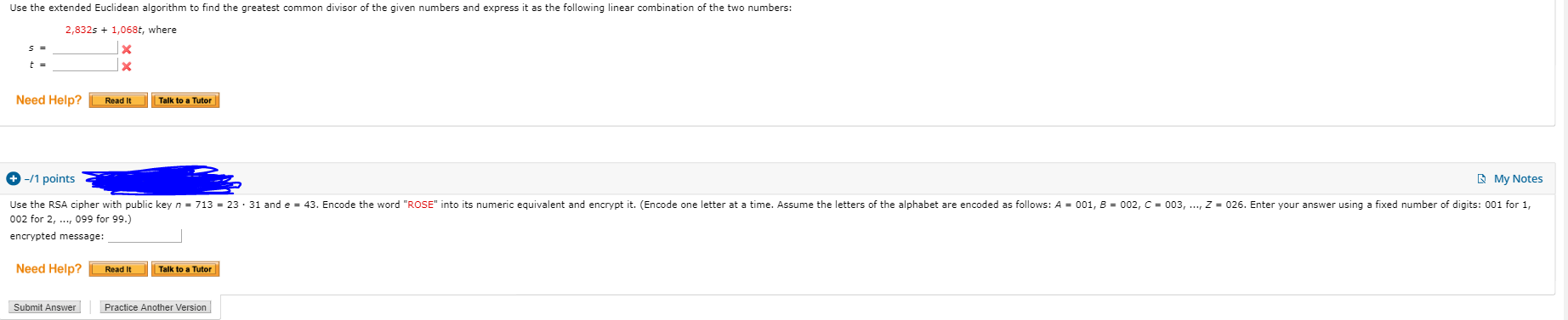 Solved Use The Extended Euclidean Algorithm To Find The
