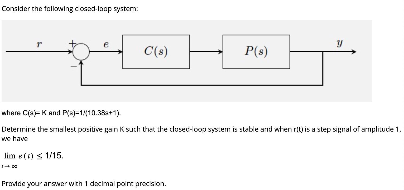 Solved Consider the following closed-loop system: where | Chegg.com