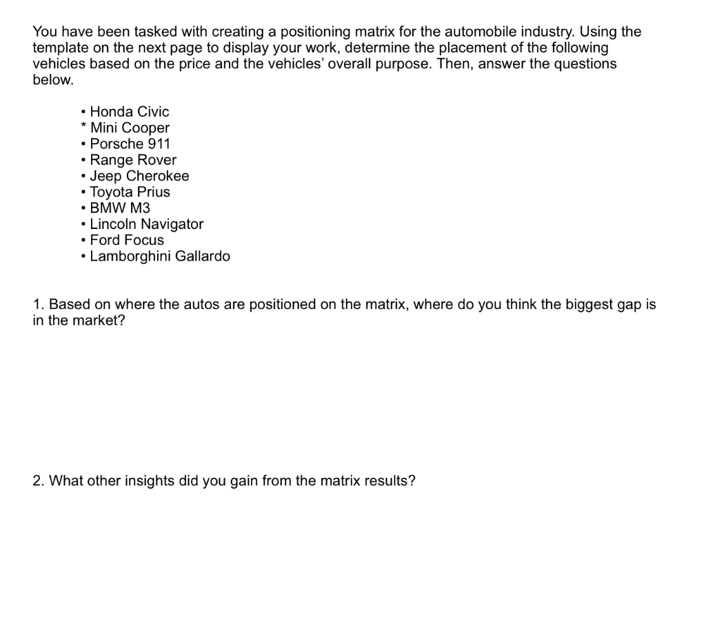 Solved You have been tasked with creating a positioning | Chegg.com