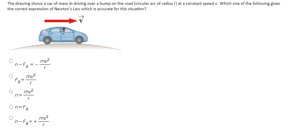 Solved The drawing shows a car of mass m driving over a bump | Chegg.com