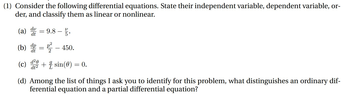 Solved (1) Consider the following differential equations. | Chegg.com
