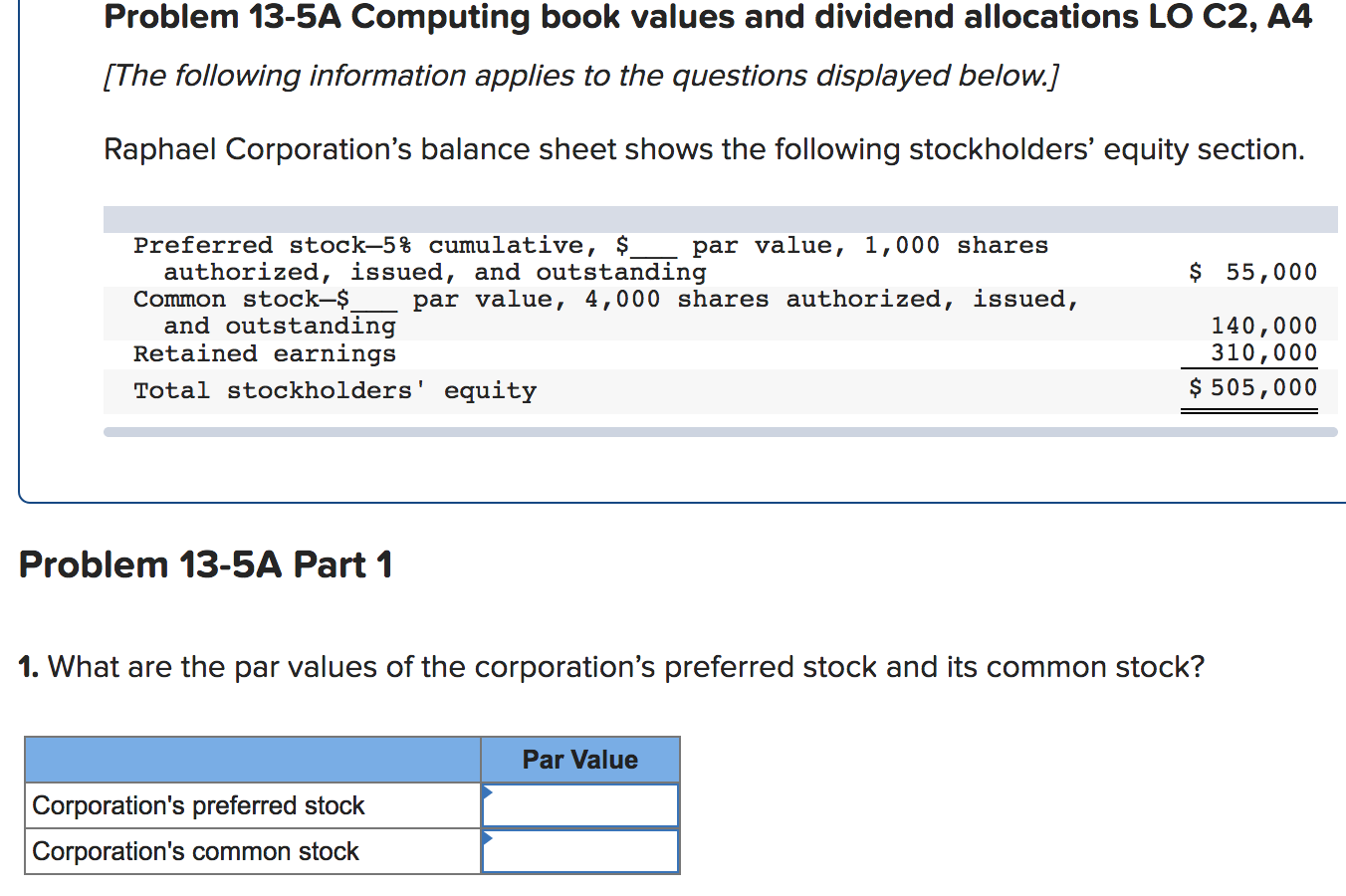 Solved Problem 13-5A Computing book values and dividend | Chegg.com