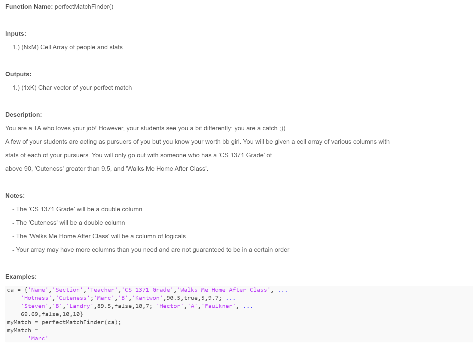 Solved Function Name Perfectmatchfinder Inputs 1 Nxm 7730
