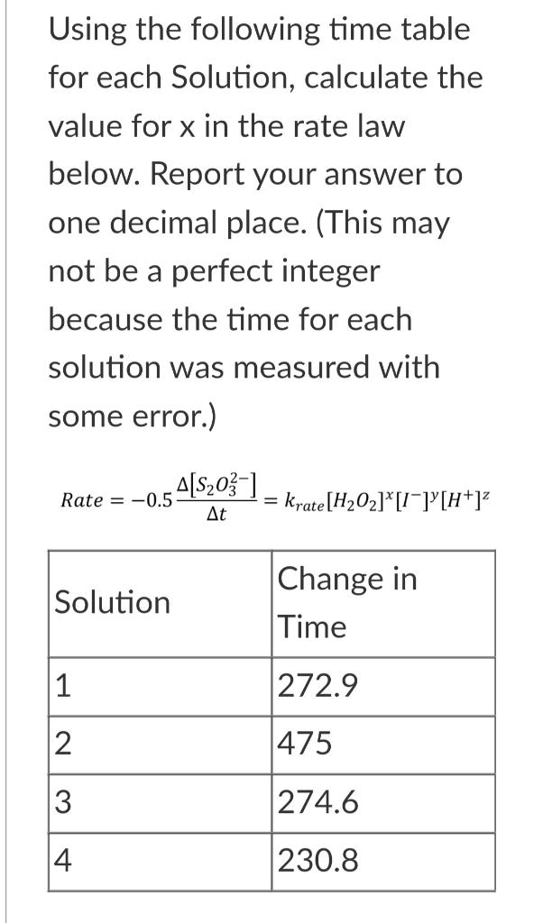 Solved Using the following time table for each Solution, | Chegg.com