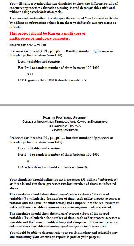 Solved You will write a synchronization simulator to show | Chegg.com
