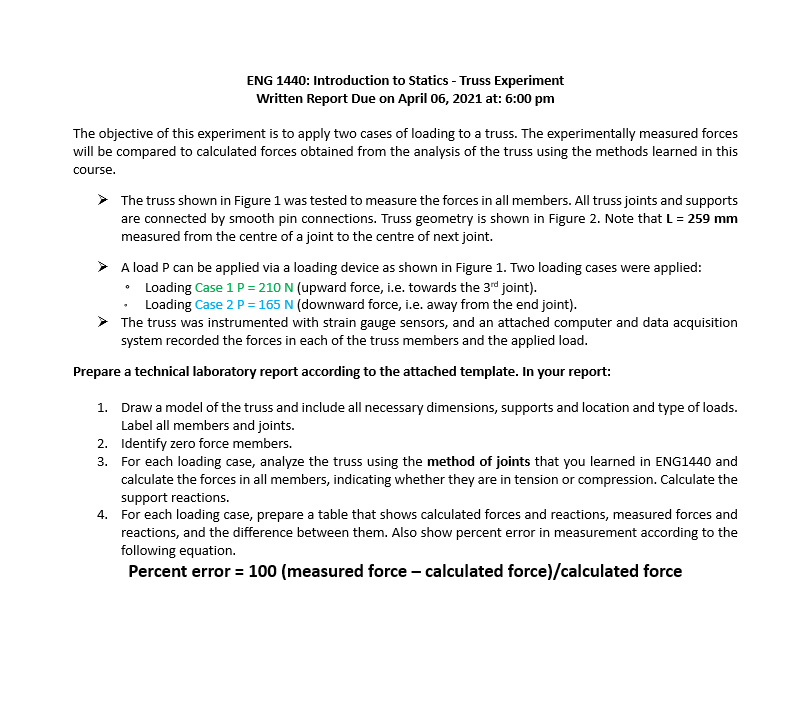 Solved ENG 1440: Introduction to Statics - Truss Experiment | Chegg.com