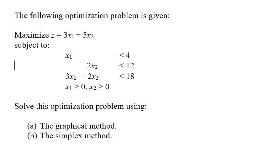 Solved The following optimization problem is given: Maximize | Chegg.com
