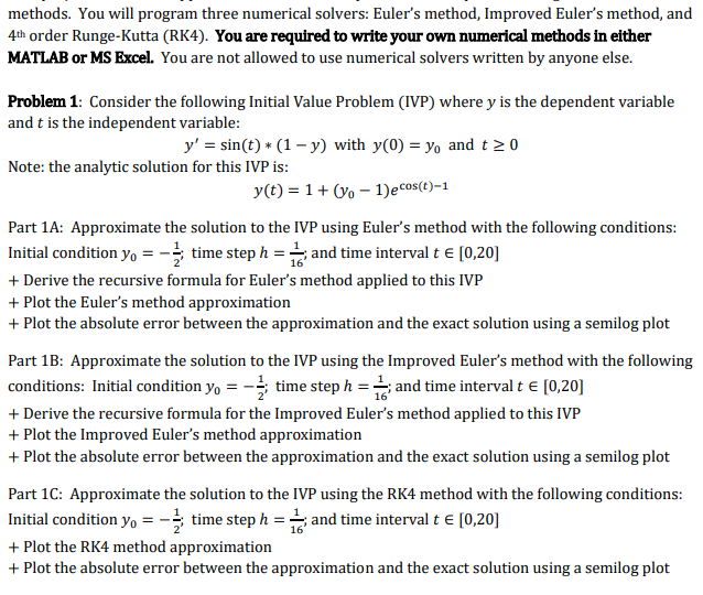 methods. You will program three numerical solvers: | Chegg.com