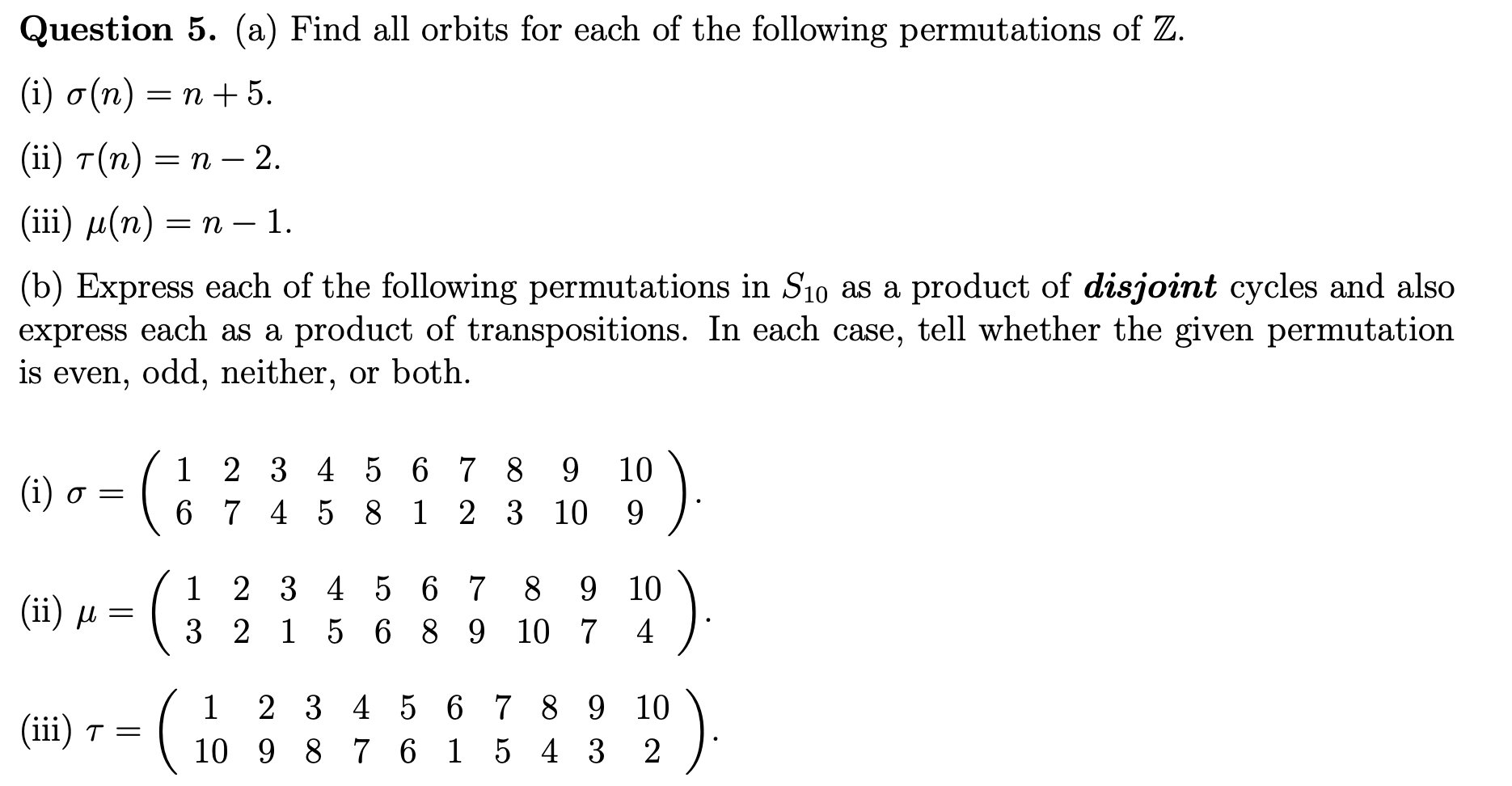 Solved = = Question 5. (a) Find all orbits for each of the | Chegg.com
