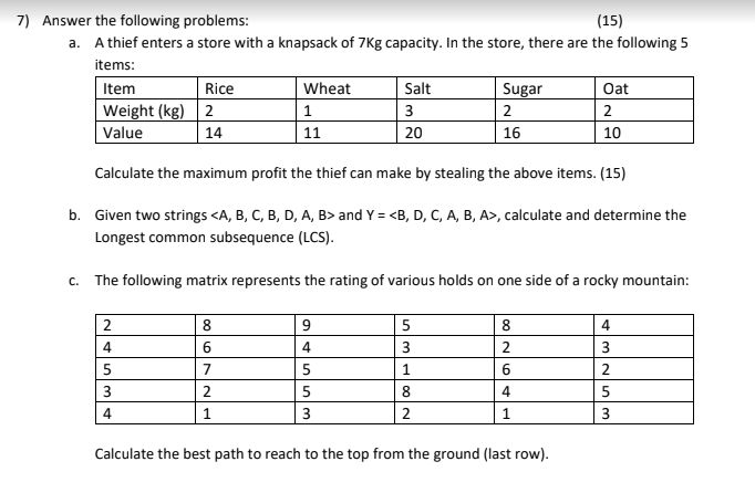 Solved 7) Answer the following problems: (15) a. A thief | Chegg.com