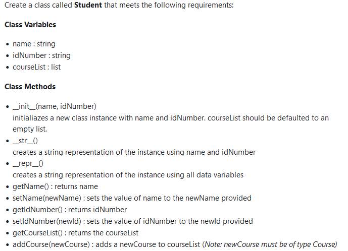 Solved Create a class called Student that meets the | Chegg.com