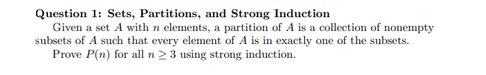 Solved Question 1: Sets, Partitions, and Strong | Chegg.com