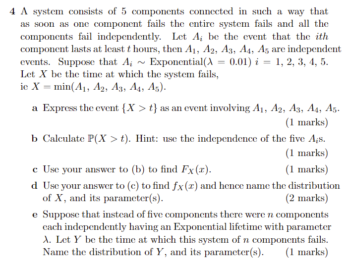 Solved A system consists of 5 components connected in such a | Chegg.com