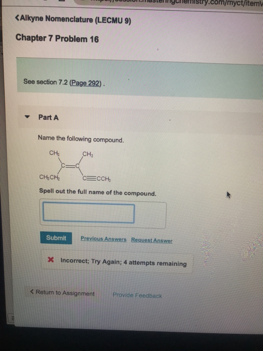 Solved ngceistay.com/myct/itemv CAlkyne Nomenclature (LECMU | Chegg.com