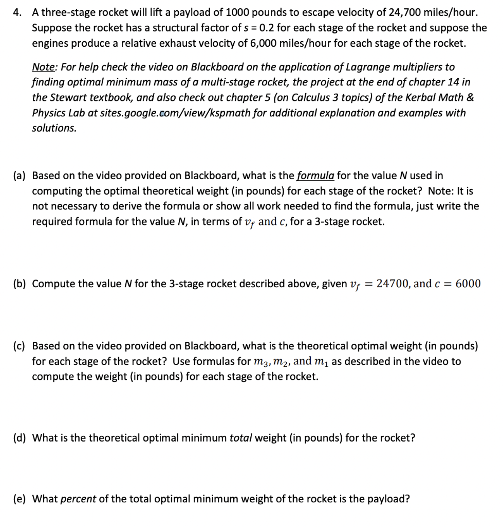 Solved 4. A three-stage rocket will lift a payload of 1000 | Chegg.com