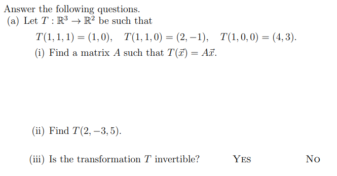 Solved swer the following questions. Let T:R3→R2 be such | Chegg.com