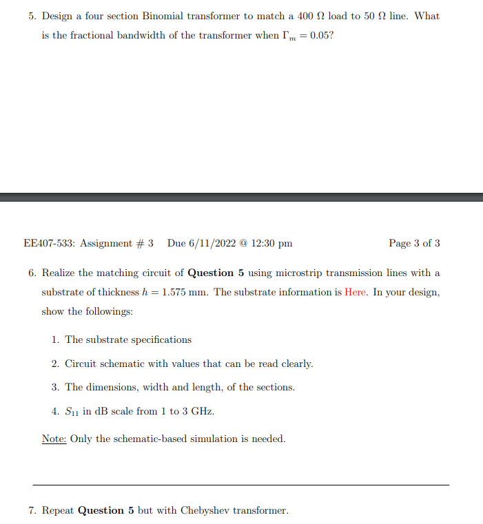 5. Design a four section Binomial transformer to | Chegg.com