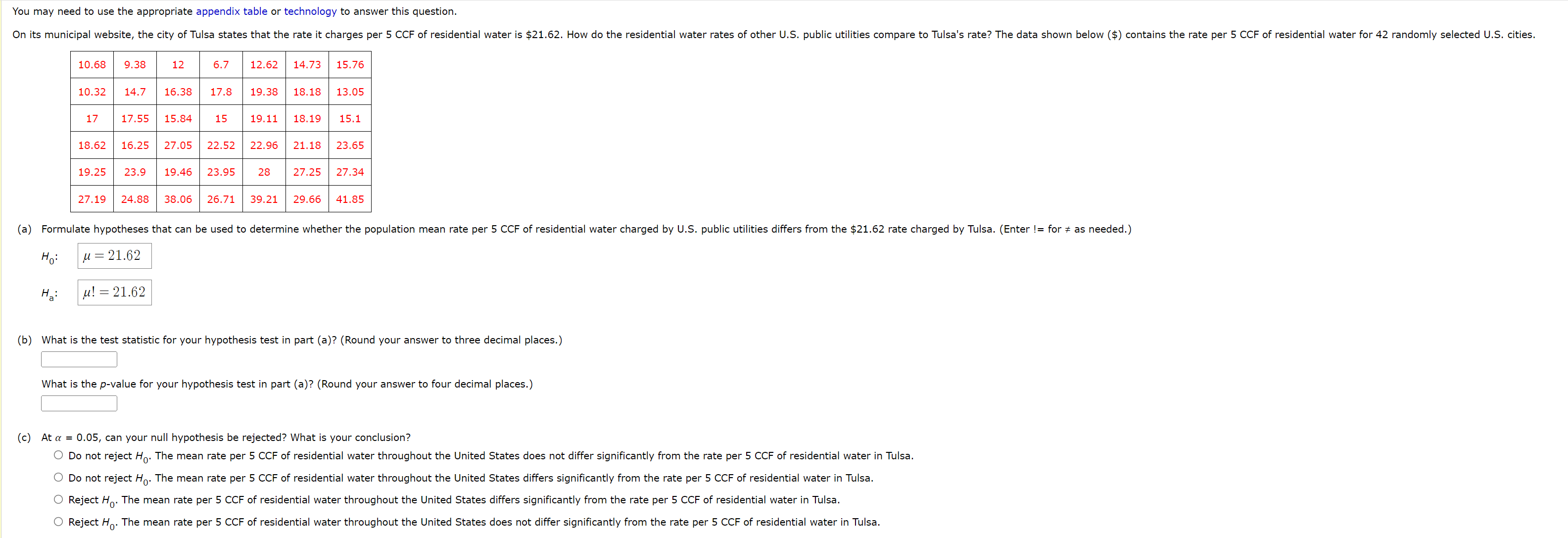 H0: Ha:μ!=21.62 (b) What is the test statistic for | Chegg.com