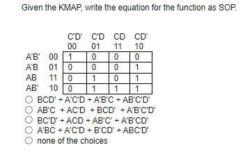 Solved Given the KMAP, write the equation for the function | Chegg.com