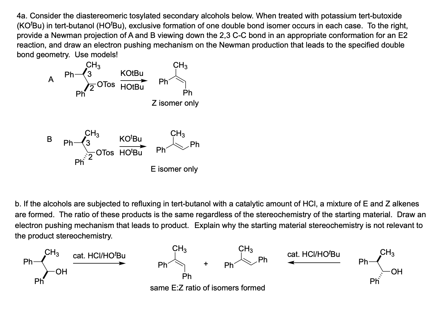Solved 4a. Consider the diastereomeric tosylated secondary | Chegg.com