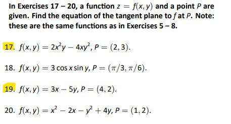 Solved In Exercises 17-20, a function z=f(x,y) and a point P | Chegg.com