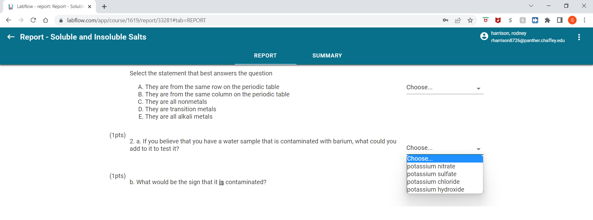 Solved Labllow - report: Report - Soluble x + S OS → Co • | Chegg.com
