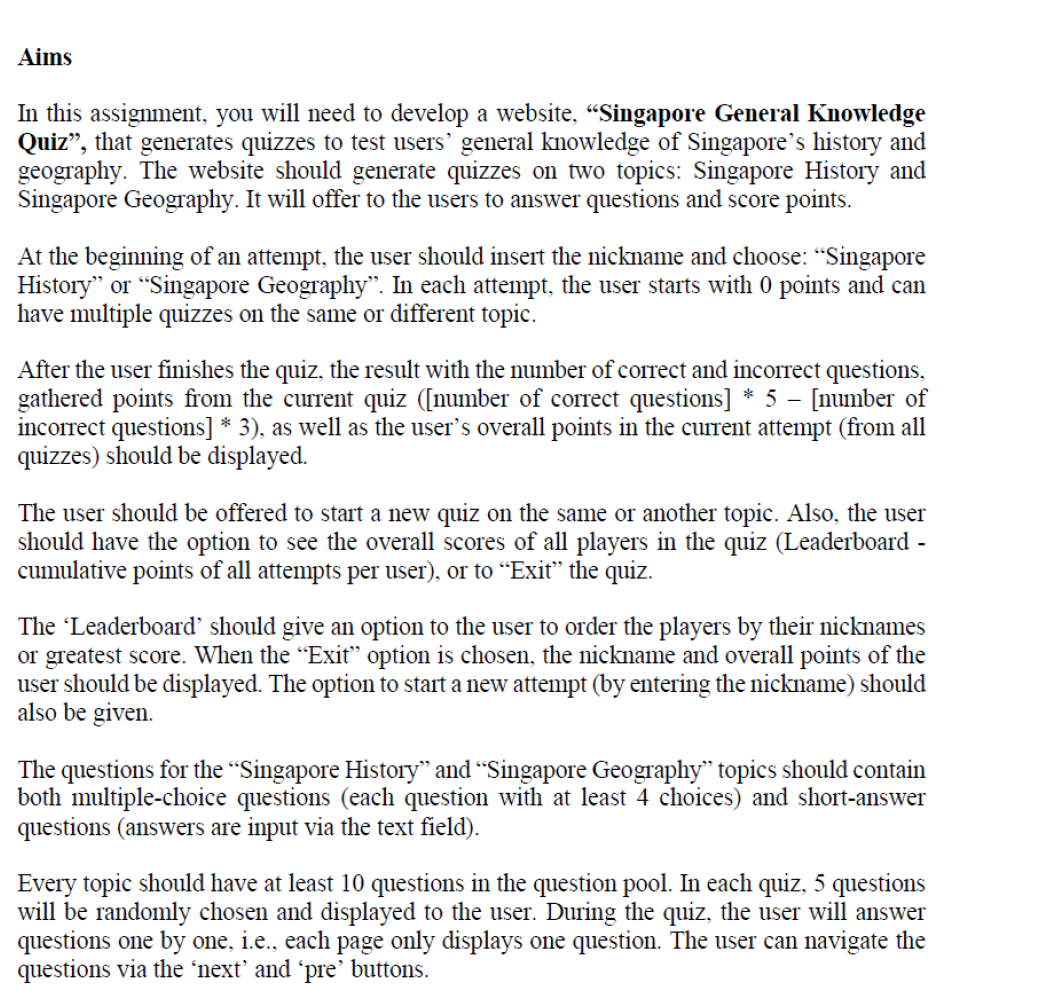 Solved Aims In this assignment, you will need to develop a | Chegg.com