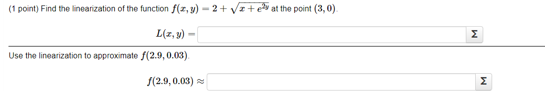 Solved (1 point) Find the linearization of the function | Chegg.com