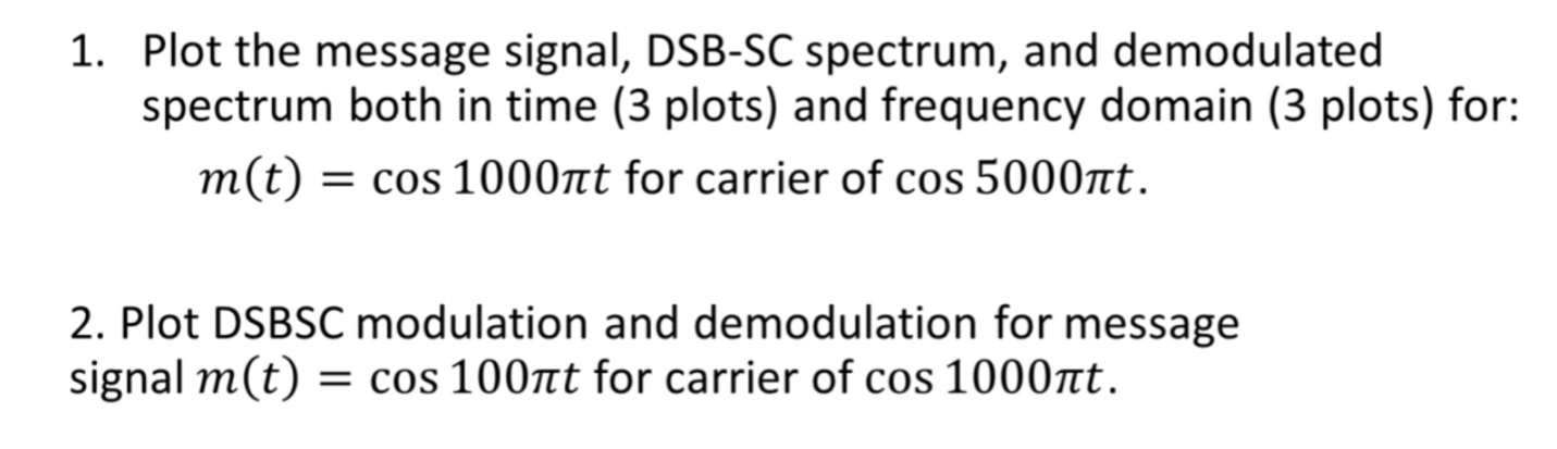 Solved 1 Plot The Message Signal Dsb Sc Spectrum And