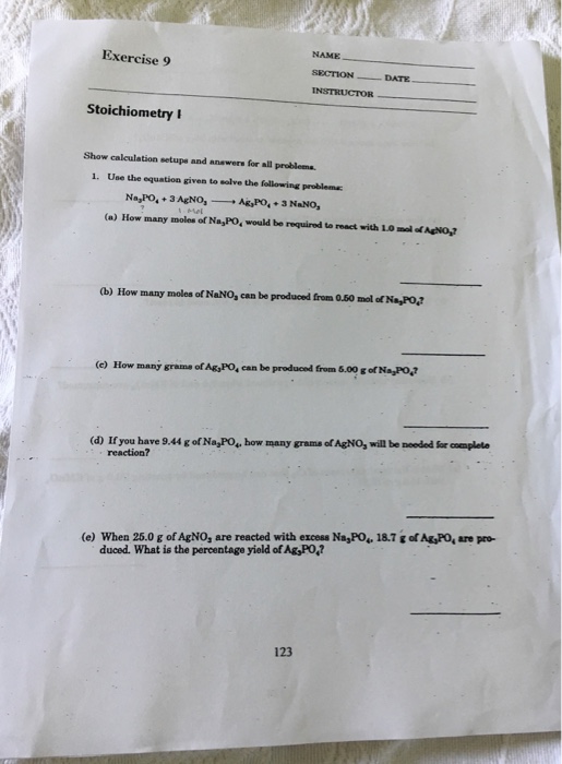 Solved NAME Exercise 9 SECTIONDATE Stoichiometry Show | Chegg.com